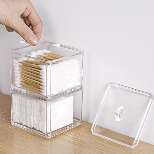 LdawyDE Cotton Buds Container with Lid Stackable Cotton Pads Storage ...