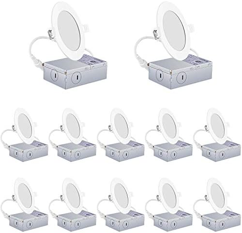 Sokopy 12Pack 4Inch 5000K LED Recessed Slim Pot Light with Junction Box ...
