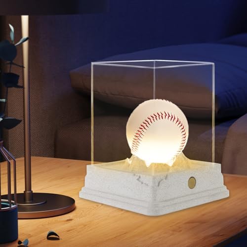 Baseball Display Case with LED Light, Rechargeable 3-Color Dimmable ...