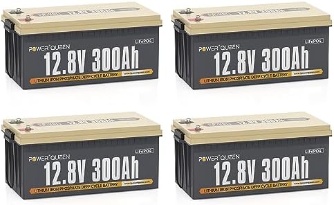 Power Queen 12.8V 300Ah 4 Pack 3840Wh LiFePO4 Battery, Built-in 200A ...