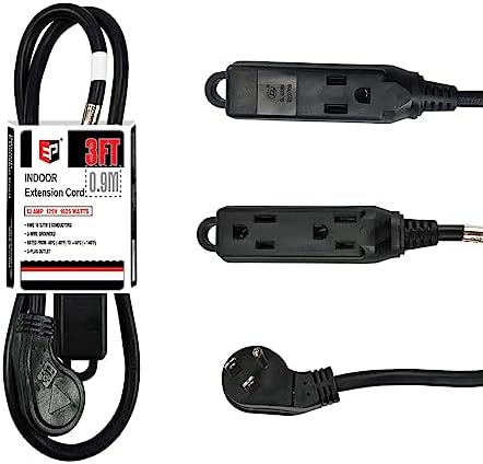 EP Low Profile 3 Ft Flat Plug Extension Cord - 16 AWG 3 Prong Grounded ...