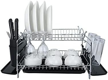 Dish Rack 2 Tier Dish Drying Rack with Drainborad Large Capacity Dish ...