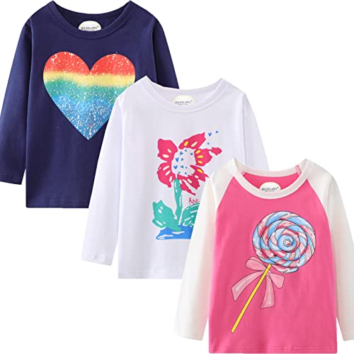Girl Long Sleeve Shirts Cotton Casual Crewneck Graphic White Blue Pink ...
