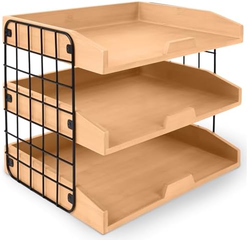 Amazon.com: Wood Inbox Tray - Sturdy Letter Tray Desk Organizer, 3 Tier ...
