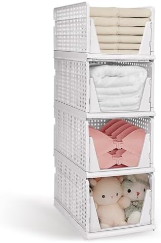 Amazon.com: XL Stackable Plastic Storage Basket, 4 Packs closet storage ...