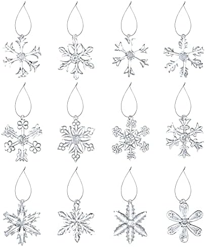 Amazon.com: Glass Snowflakes Ornaments 12 Pcs - Clear Glass Christmas ...