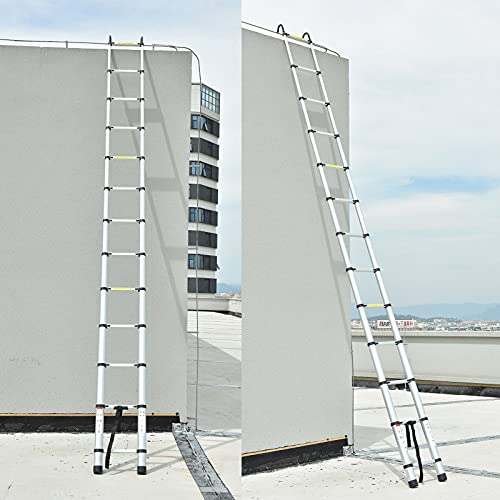 Telescoping Extension Ladder 14.5FT Aluminum Folding Ladder Loft Attic ...