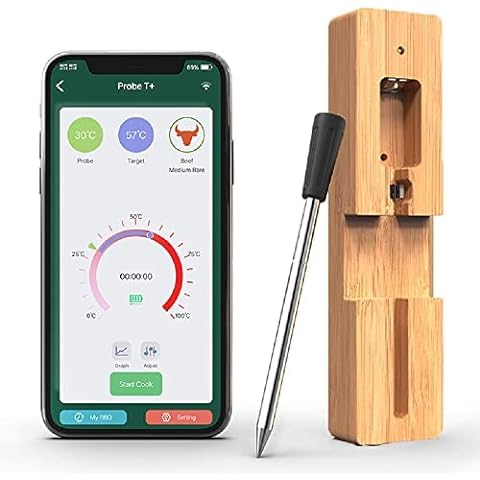 Smart Meat Thermometer Wireless for Air Fryer, Waterproof Bluetooth ...