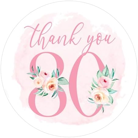 Amazon.com: Pink Floral 80th Birthday Thank You Stickers, 80 and ...