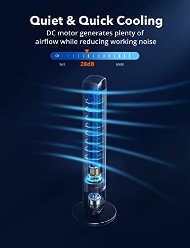 TaoTronics Tower Fan, 42”90° Oscillating Fan, DC Motor with 28dB, 12 ...