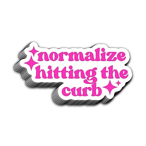 Amazon.com: Normalize Hitting The Curb Sticker Pink Meme Funny Driving ...