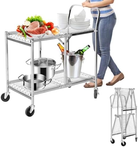 Amazon.com: biosp 2-Tier Collapsible Wire Cart with Wheels, Heavy Duty ...