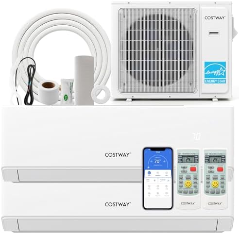 COSTWAY 18k Dual 2 Zone Mini Split Air Conditioner, 22 SEER2 9000 BTU+ ...