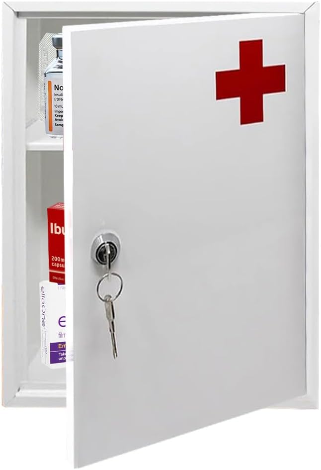 First Aid Medical Cabinet Safe Storage Box with Lock & Key - Use at ...