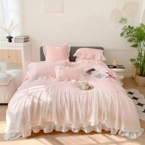 Amazon.com: IHOUSTRIY Lace Duvet Cover Twin Size, Chiffon Ruffled ...