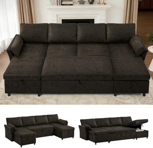 Amazon.com: ACMEASE 107 Inches Chenille Sectional Sofa with Pull Out ...