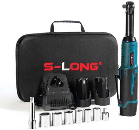 S-LONG Cordless Ratchet Wrench Set, 3/8" 400 RPM 12V Power Electric ...