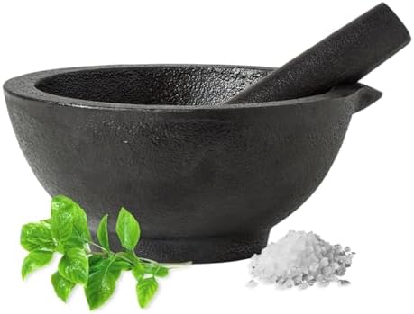 JADE TEMPLE Cast Iron Mortar with Pestle Black Large 13cm x 6.3cm - 1 ...