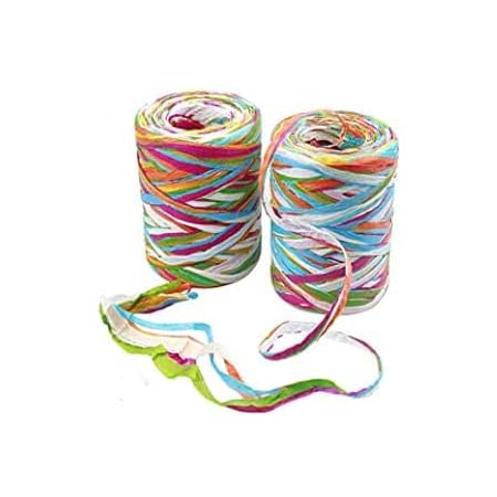 2 Rolls Multicolour Raffia Paper Ribbon 6-Color Mixing 80M Paper String ...