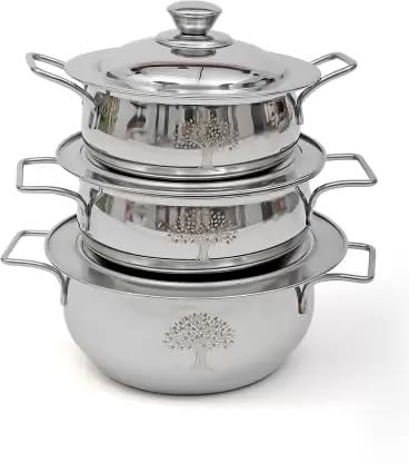 Buy zms marketing 3 pcs Export Quality Stainless Steel Handi Cookware ...