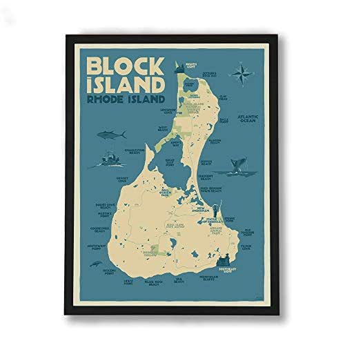 Amazon.com: Block Island Map Framed Print (18x24 Giclee Wall Poster ...