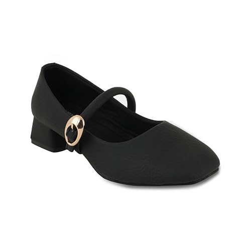 DROP BOLD Black Square Toe Mary Jane Block Heel Sandals For Women ...