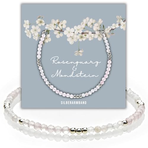 happymaker - Mondstein und Rosenquarz Perlenarmband, handgemacht ...