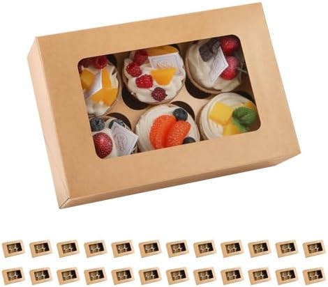 Amazon.com: ONE MORE Cupcake Boxes with Inserts 6 Holders,9.5x6.3x3inch Large Brown Kraft ...