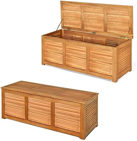 TANGZON Wooden Garden Storage Box, Solid Acacia Wood Deck Box with Lid ...