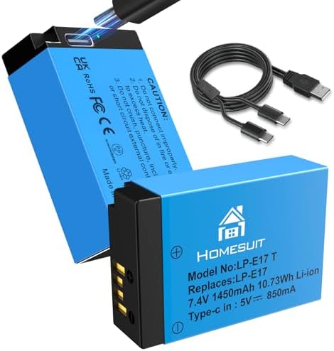 Homesuit LP-E17 Battery 1450mAh and 2 in 1 USB-C Charging Cable for ...