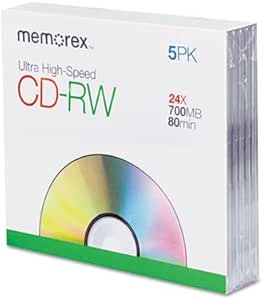 Amazon.com: Memorex CD-RW de ultra alta velocidad, paquete de 5 - 24X : Electrónica