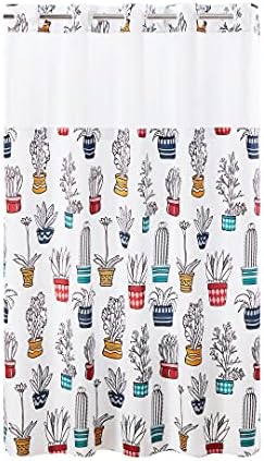 Amazon.com: Hookless Cactus Print Fabric Shower Curtain Set with PEVA ...