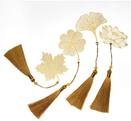 Amazon.com: ORPHEUS 4 Pack Metal Bookmarks with Chain, Golden Hollow ...