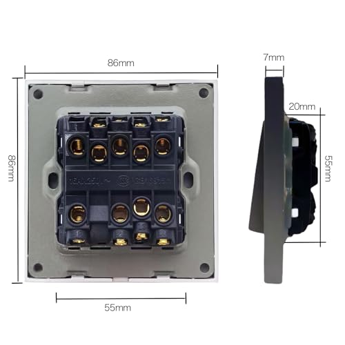 3Gang 2Way light switch, Rocker Button Switch with Phosphor Dots, Modern Glossy Grey Wall Panel ...