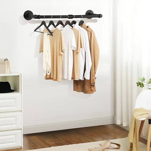 Yawinhe Industrial Pipe Clothes Rack,97cm High Heavy-Duty Wall Mounted ...