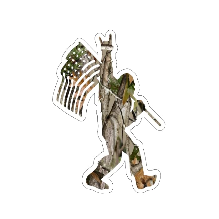 Amazon.com: Forest Hunting Camo Bigfoot Sasquatch Rock on Flag of USA ...