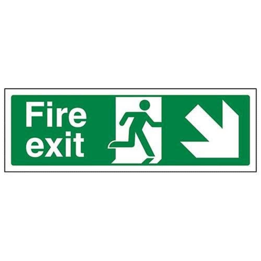 V Safety Fire Exit Arrow Down Right Sign - Landscape - 600mm x 200mm ...