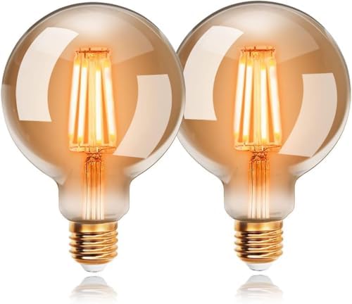 Edison LED Light Bulbs, E27 Holder, G125, 6W, Warm White 2200K (Yellow ...