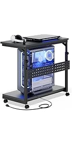 Amazon.com: Besiost AV Media Stand with Outlets, Media Console with LED ...