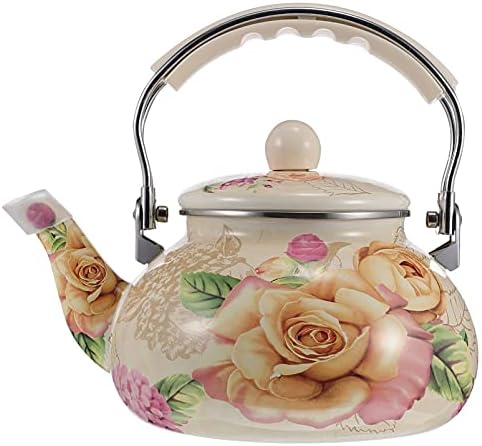 GANAZONO Floral Ceramic Enamel Teapot Tea Kettle for Stovetop Floral ...