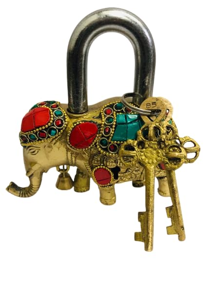 Brass Elephant Lock Elephant Shaped Lock and Key with Stone Work ...
