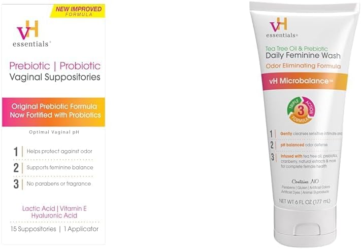 Amazon.com: vH essentials Prebiotic Vaginal Suppositories 15 Count and Tea Tree Oil Feminine ...