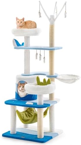 Tangkula Ocean-Themed Cat Tree, Multi-Level Cat Tower with Sisal ...