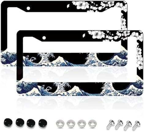 Amazon.com: Ocean Waves and Flower License Plate Frame 2 Pack, Auto Car ...