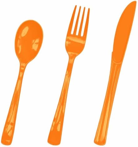 Amazon.com: HEIPINIUYE 75 Pack Orange Plastic Cutlery Heavy Duty Fall ...
