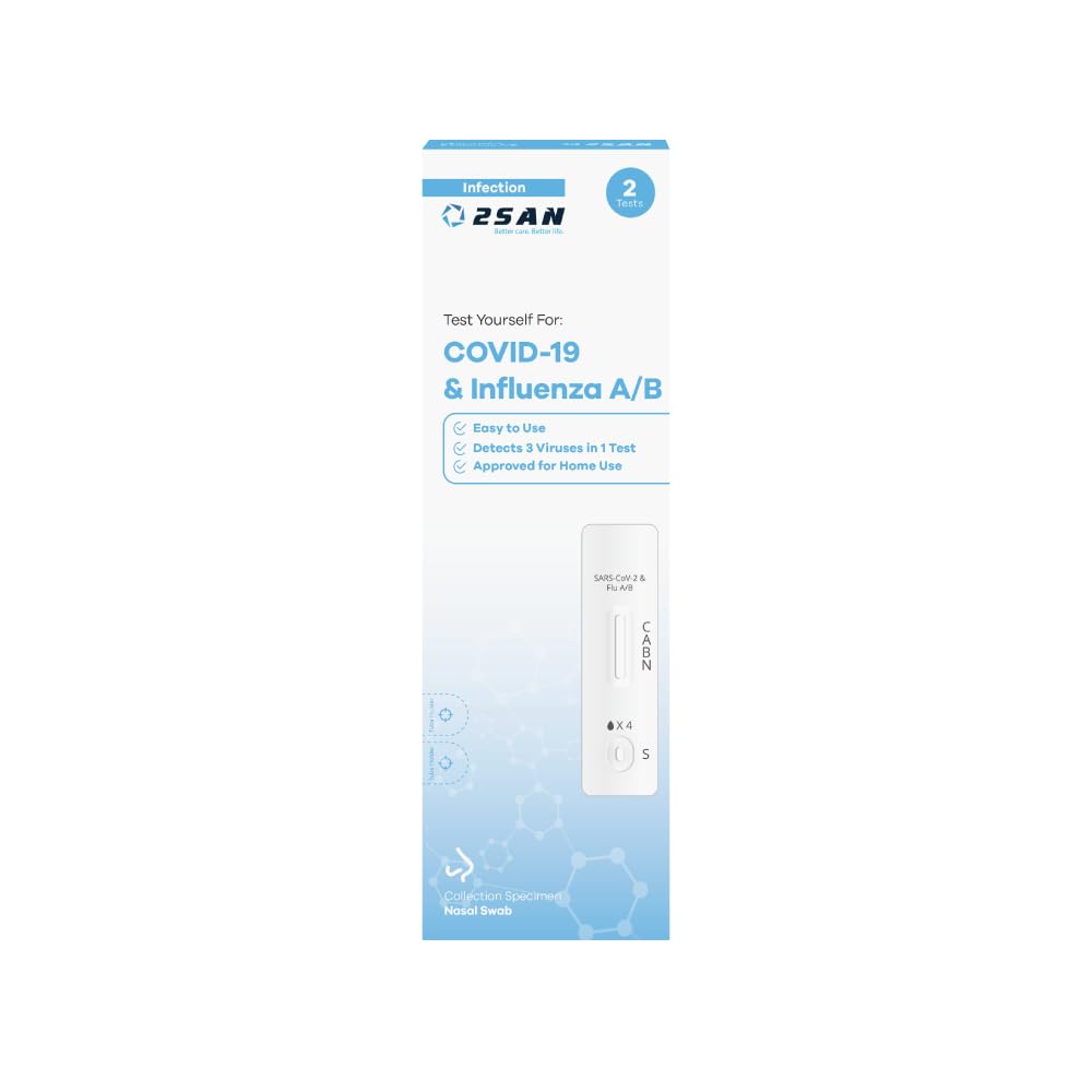2San Covid Flu Test, 2 Pack, Influenza A/B & COVID-19 Rapid Antigen ...