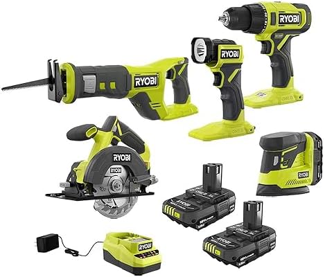 Ryobi P1818 18-Volt ONE+ Lithium-Ion Cordless 4-Tool Combo Kit with (2 ...
