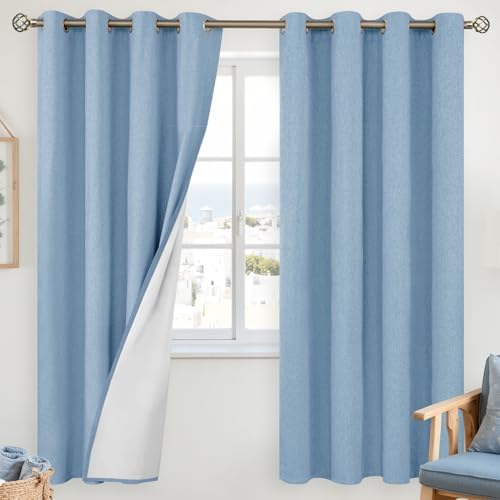 Amazon.com: YoungsTex Denim Blue Linen Blackout Curtains 72 Inches Long ...