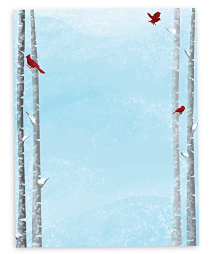 Lot de 60 feuilles de papier à lettres de Noël Motif bouleau enneigé ...