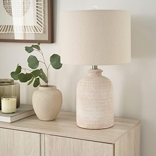 24" White Terracotta Textured Farmhouse Table Lamp Cream Bohemian ...